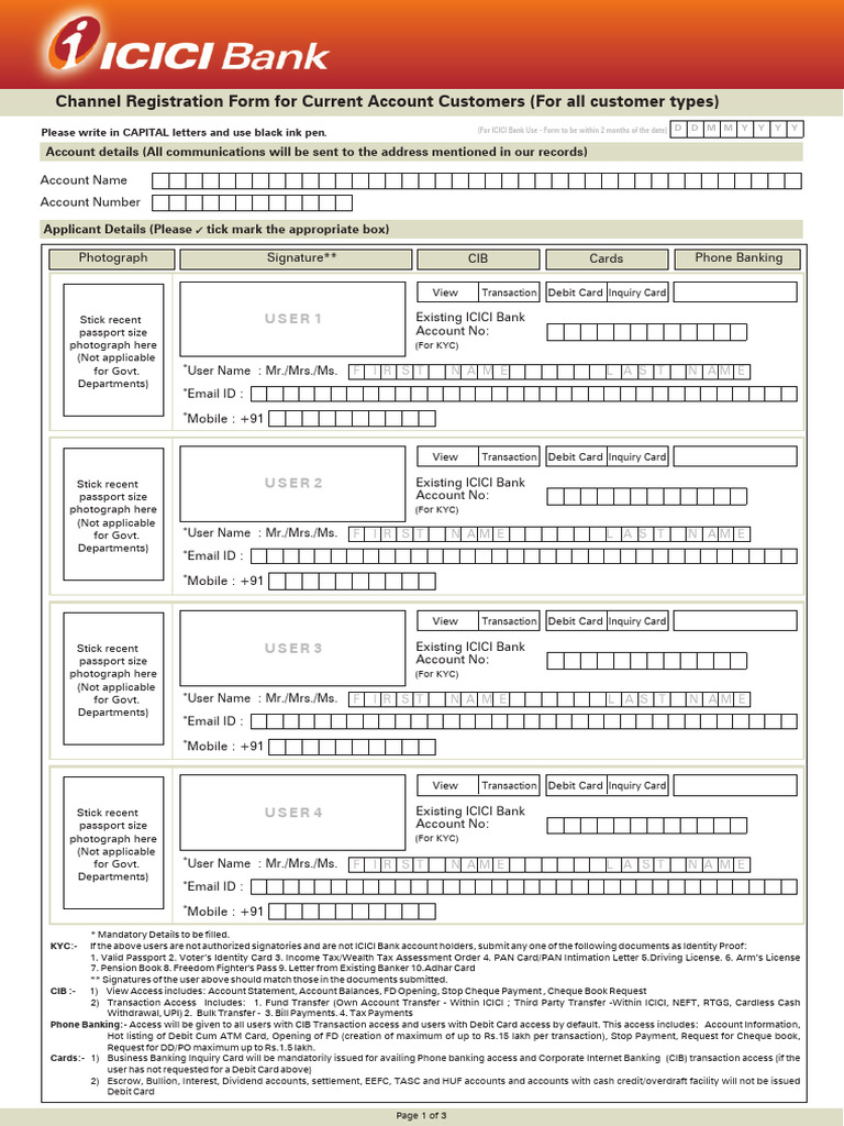 Channel - Registration - Form CRF - For All Customers - Icici Cheque ...