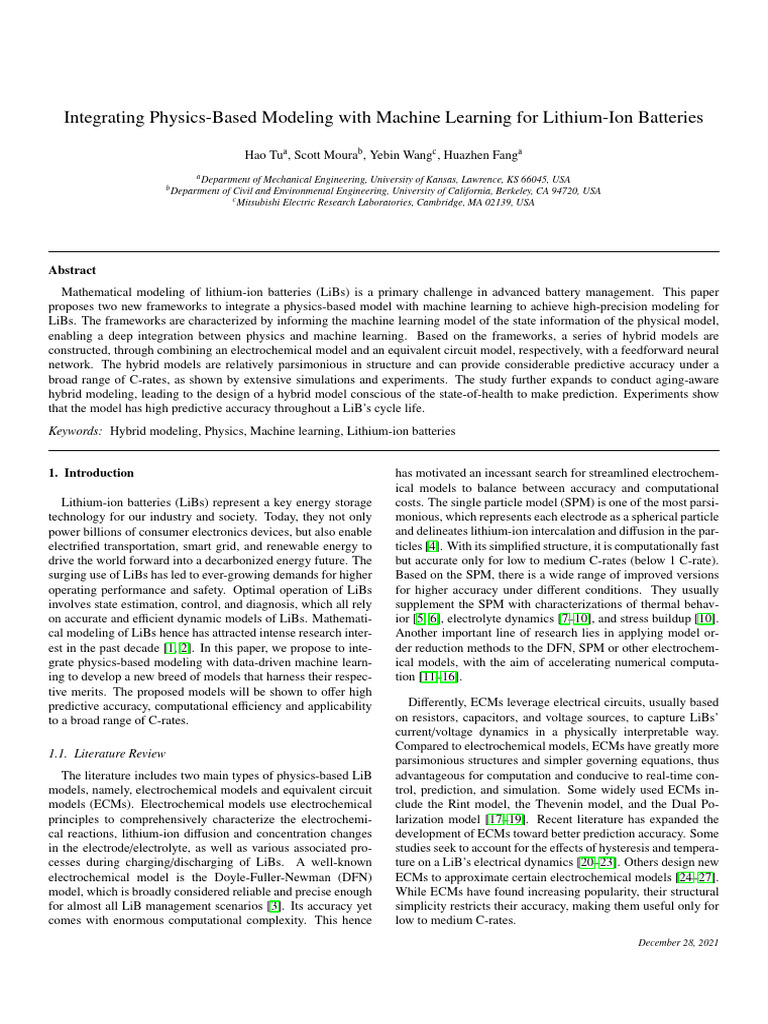 Integrating Physics-Based Modeling With Machine Learning For Lithium-Ion Batteries | PDF ...