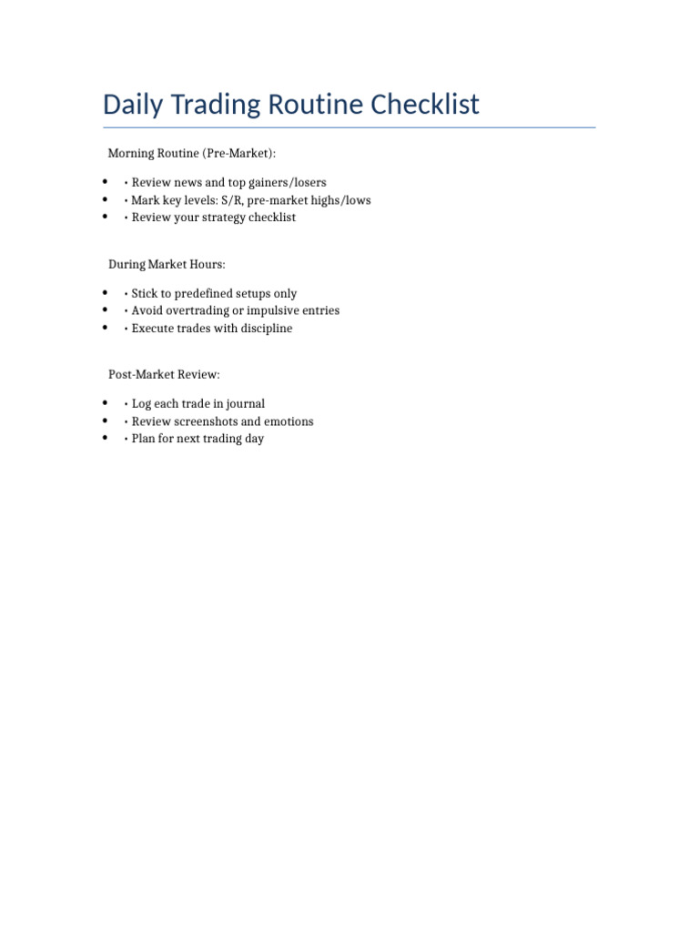 Daily Trading Routine Template | PDF