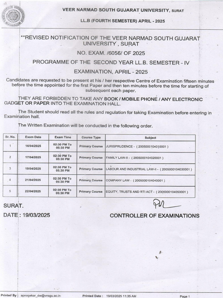Revised LLB 4th Sem April - 2025 | PDF