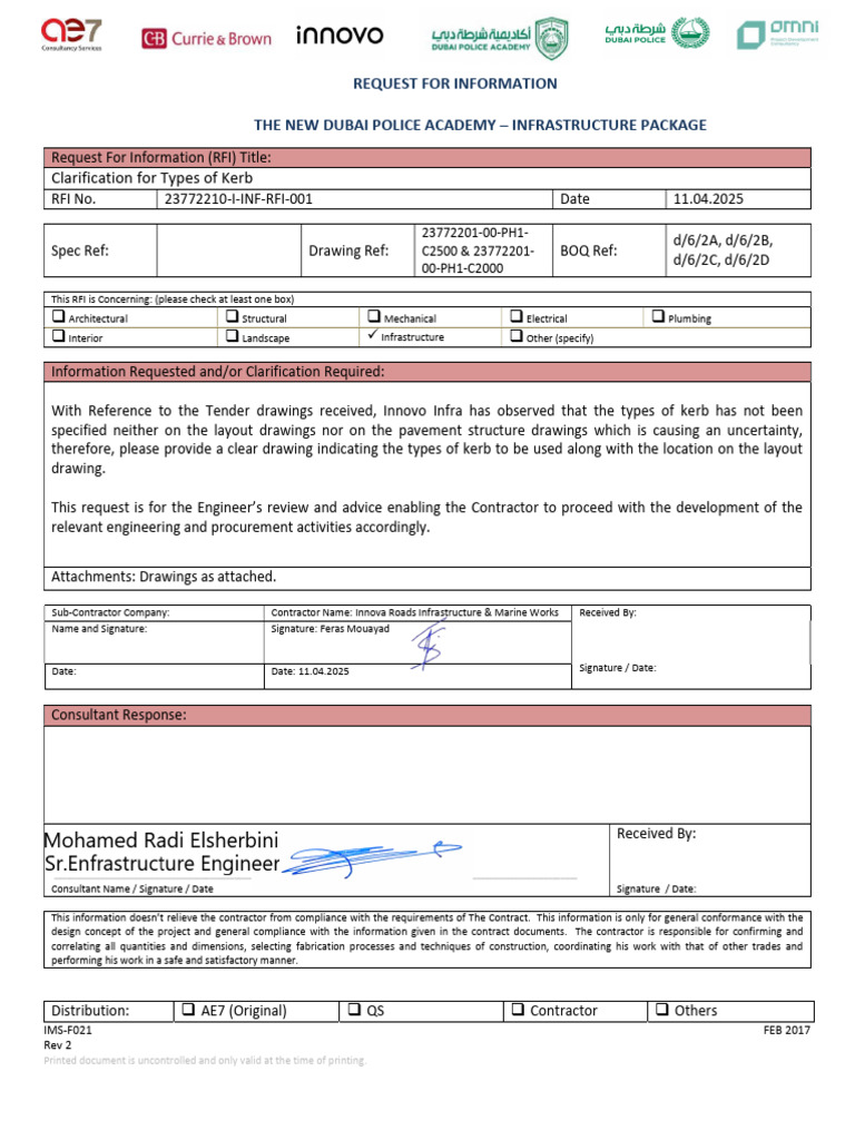I INF RFI 001 - Clarification For Types of Kerb - Response | PDF