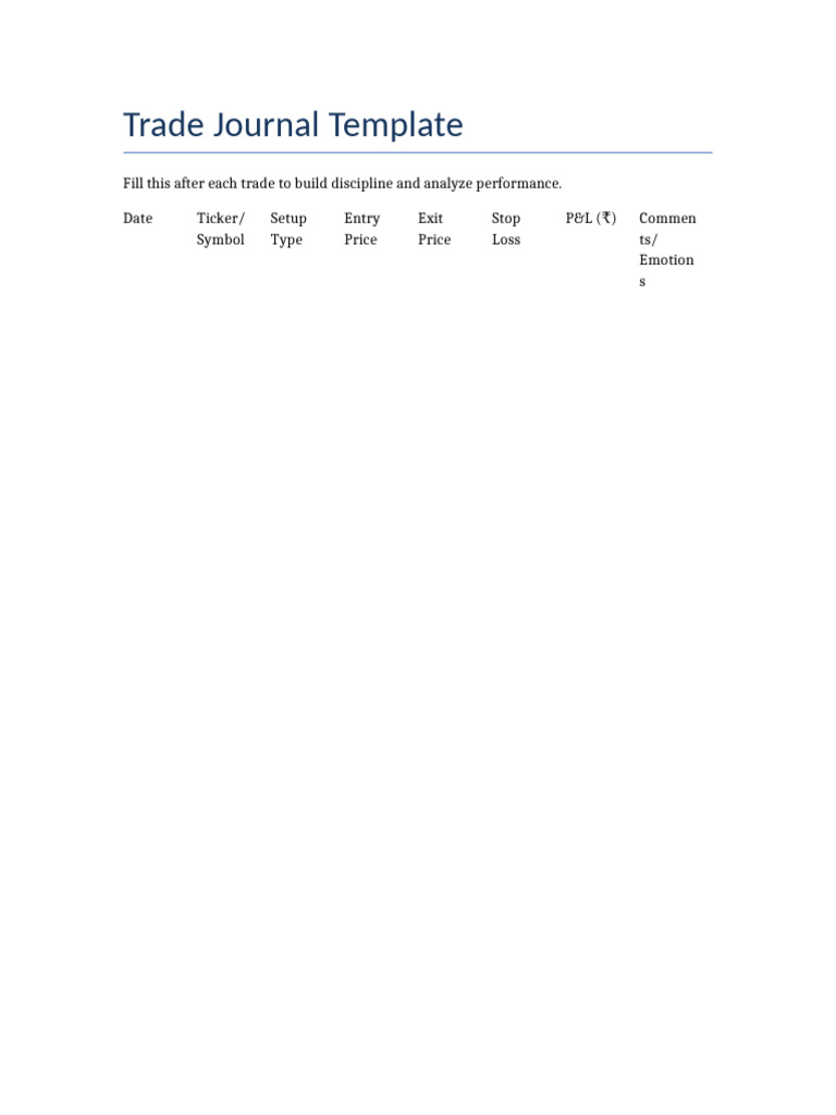 Trade Journal Template for Traders | PDF