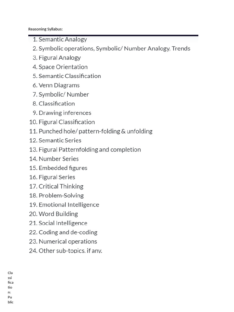 Reasoning Syllabus | PDF