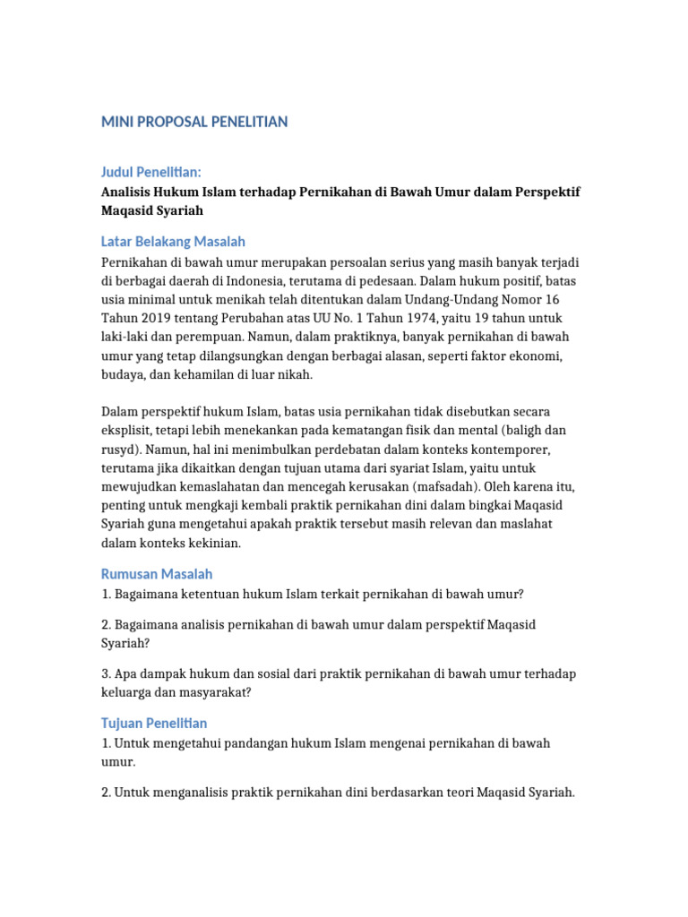 Mini Proposal Pernikahan Di Bawah Umur | PDF