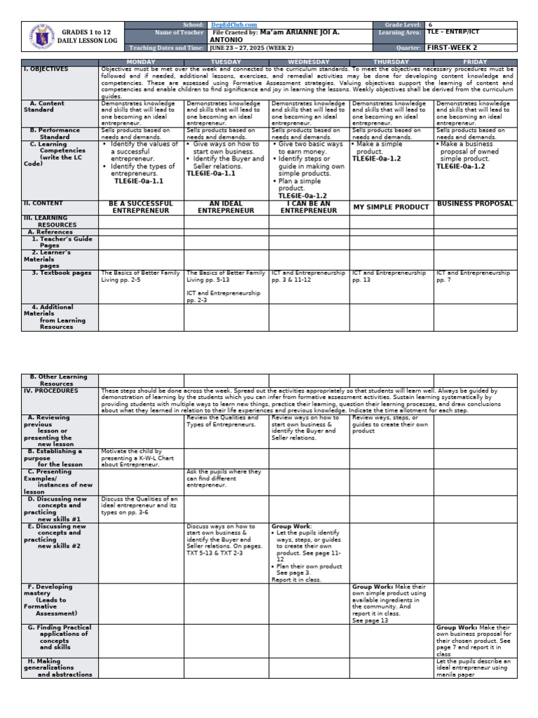 DLL Tle-Ict 6 q1 w2 | PDF | Educational Technology | Learning
