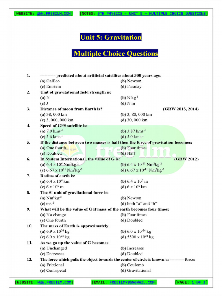 9th Phy CH 5 MCQs | PDF