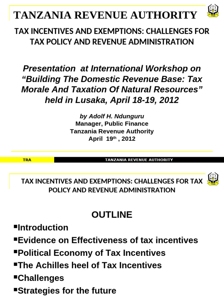 Tax Incentives and Exemptions Tanzania Revenue Authority | PDF | Taxes | Incentive