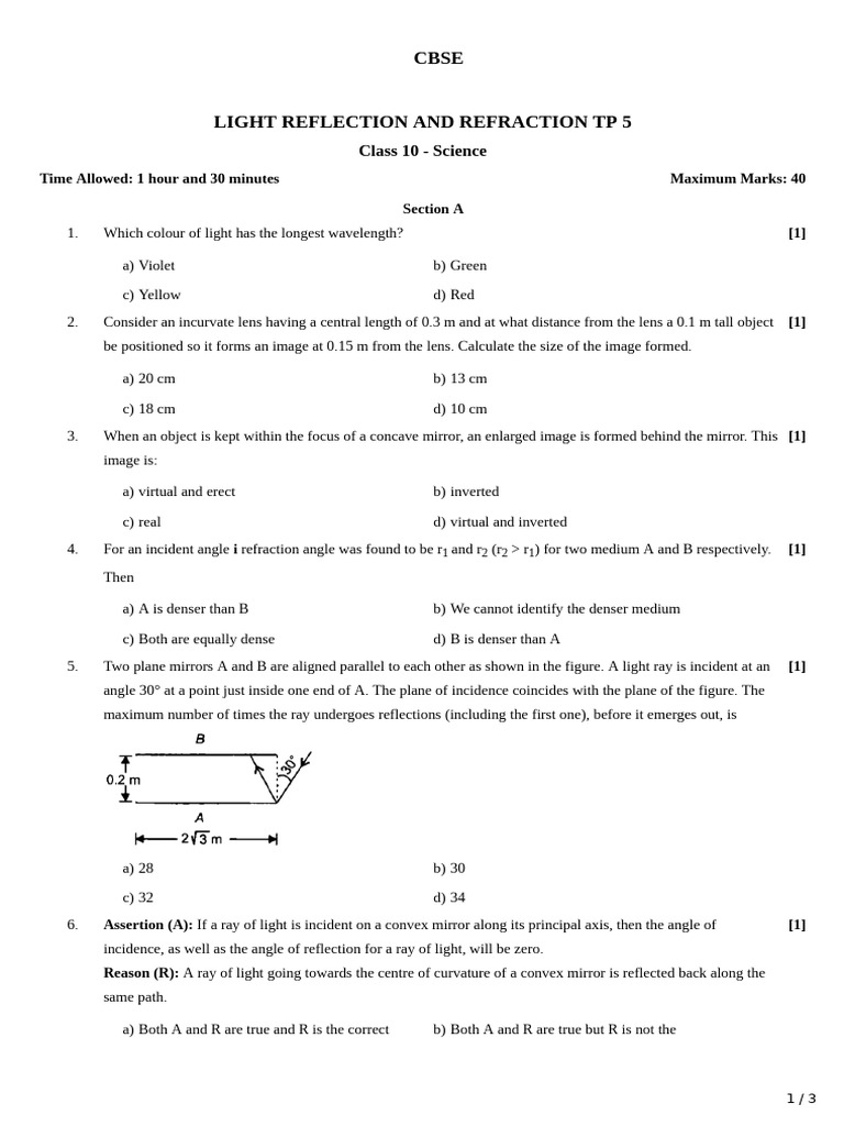 Light Reflection and Refraction TP 5 (All Topics) | PDF | Optics | Light