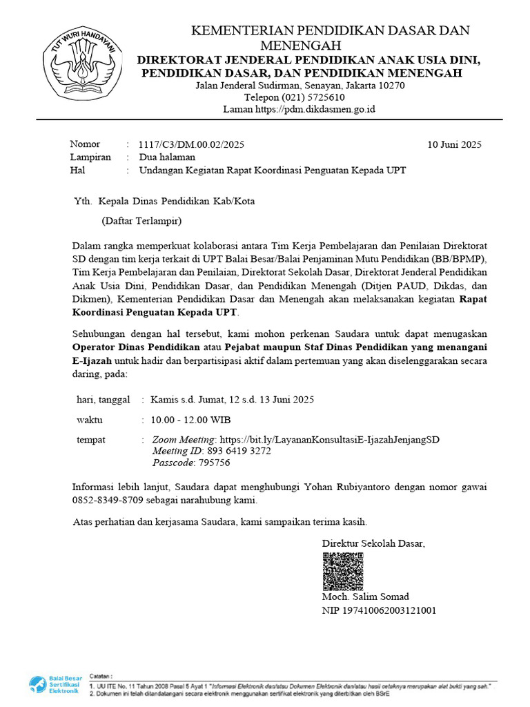 4 Surat Undangan Eksternal Zoom Disdik_Rapat Koordinasi Penguatan ...