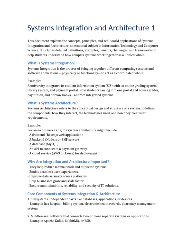 Systems Integration and Architecture 1 v2 | PDF | System | Databases