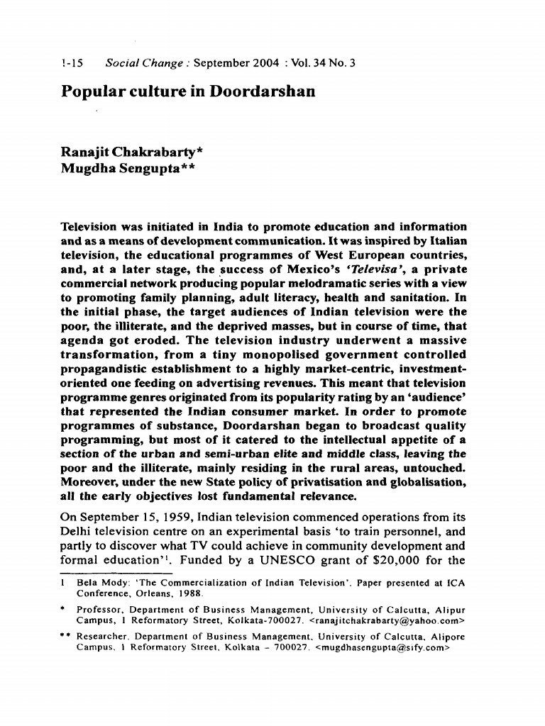 Chakrabarty Sengupta 2004 Popular Culture in Doordarshan | PDF | Rama