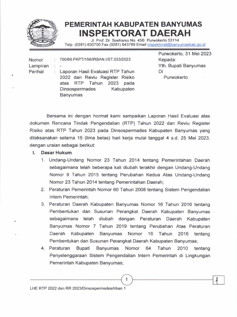 Contoh LHE RTP Banyumas | PDF