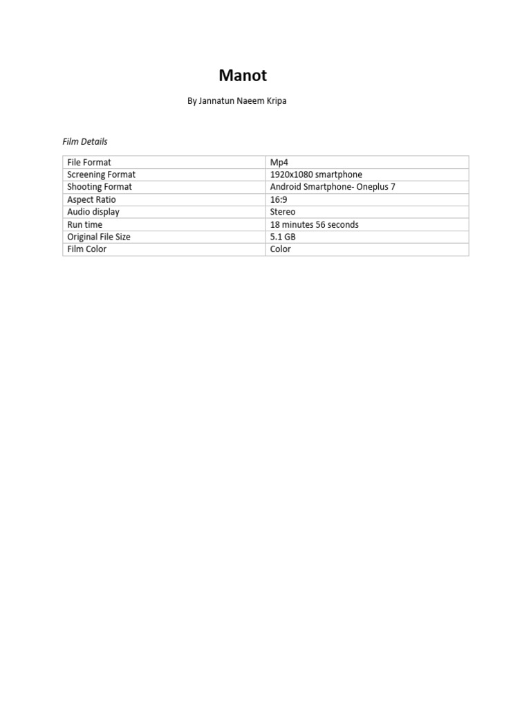 Manot - Film Specifications | PDF