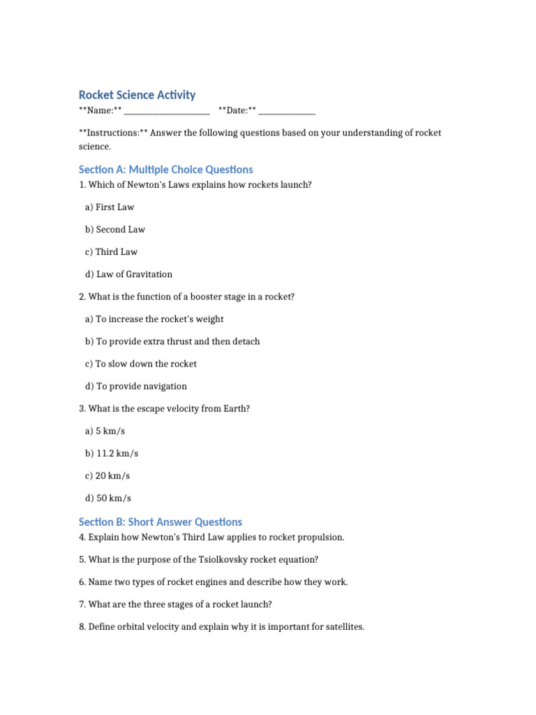 Rocket Science Activity | PDF