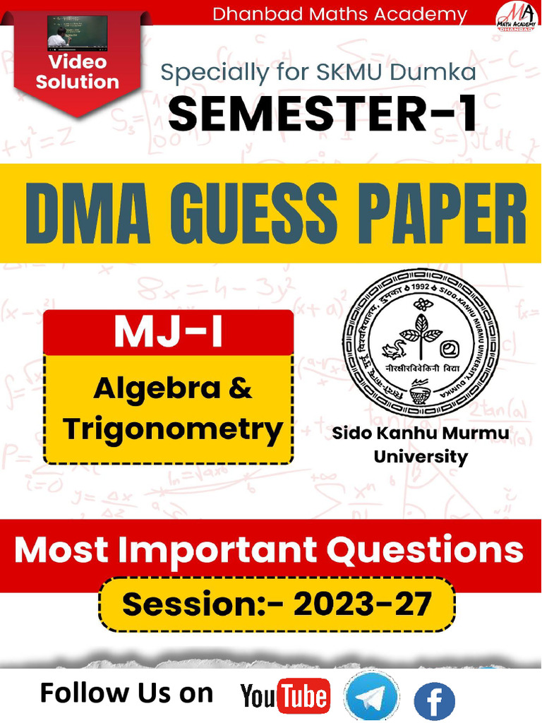 SKMU Maths Major SEM-1 (2023-27) DMA Guess Paper | PDF | Group (Mathematics) | Ring (Mathematics)