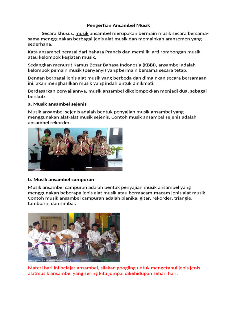 Tema 3 Kelas 5 Pengertian Ansambel Musik 13 OKT | PDF