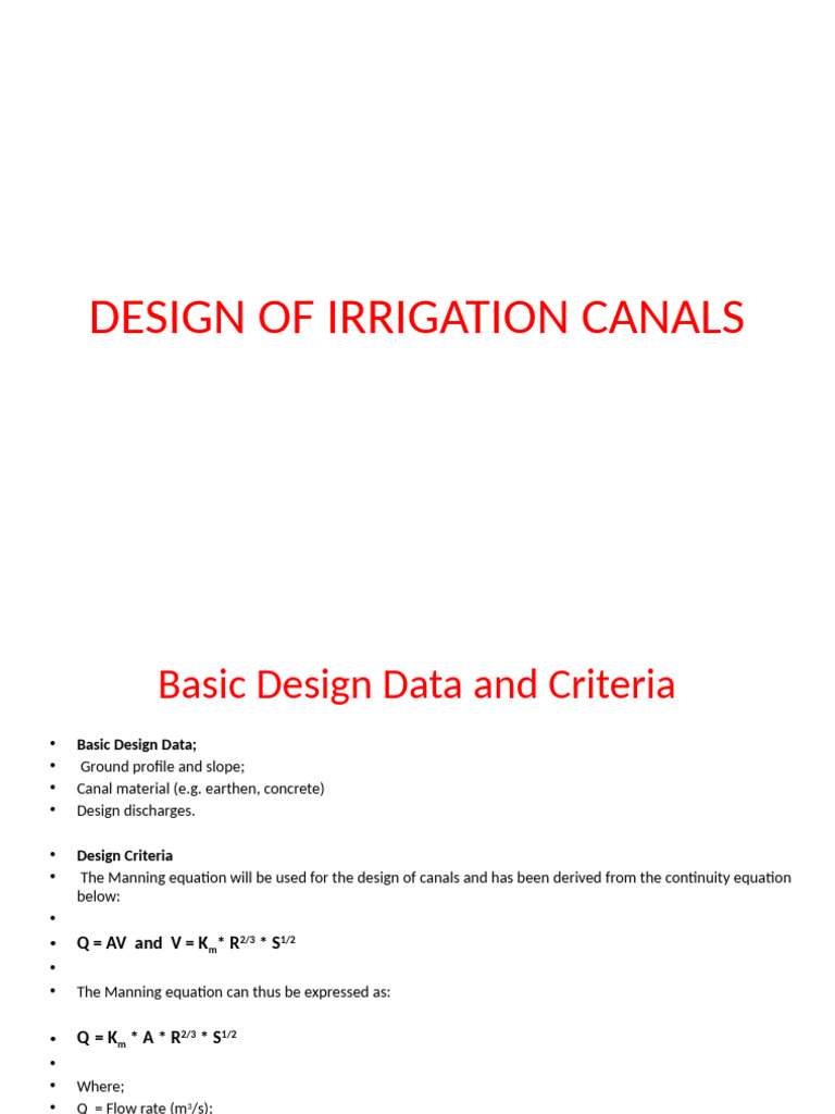 Irrigation Canal Design Guidelines | PDF | Earth Sciences | Civil ...