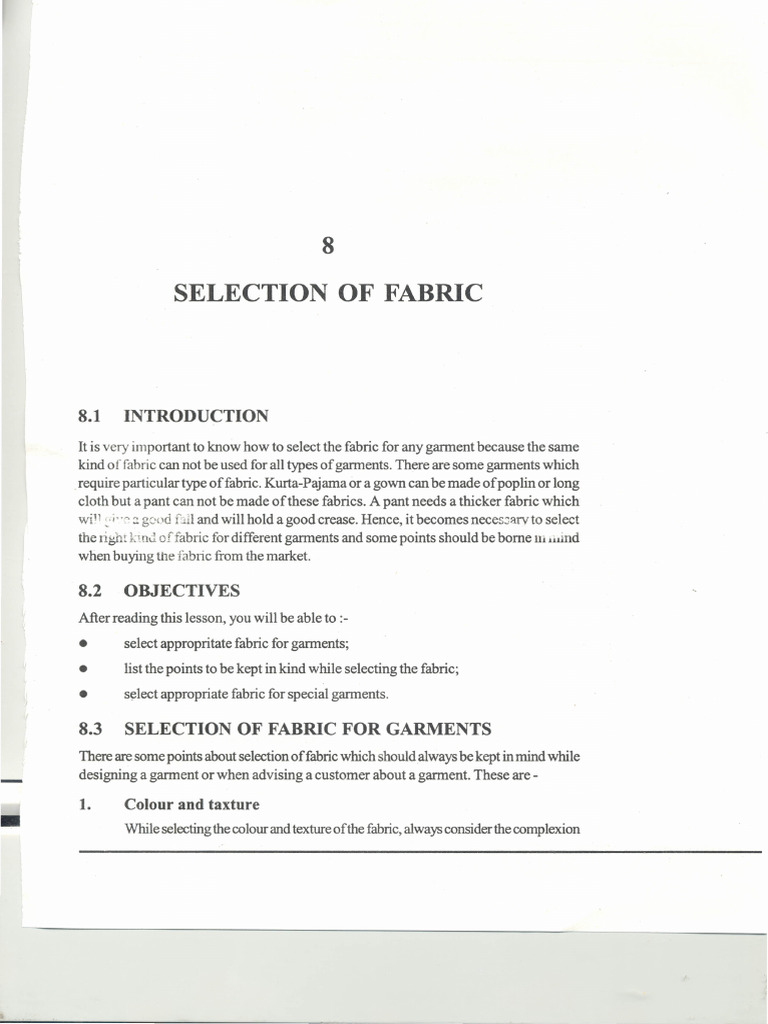 Fabric Selection for Garments Guide | PDF | Textiles | Clothing