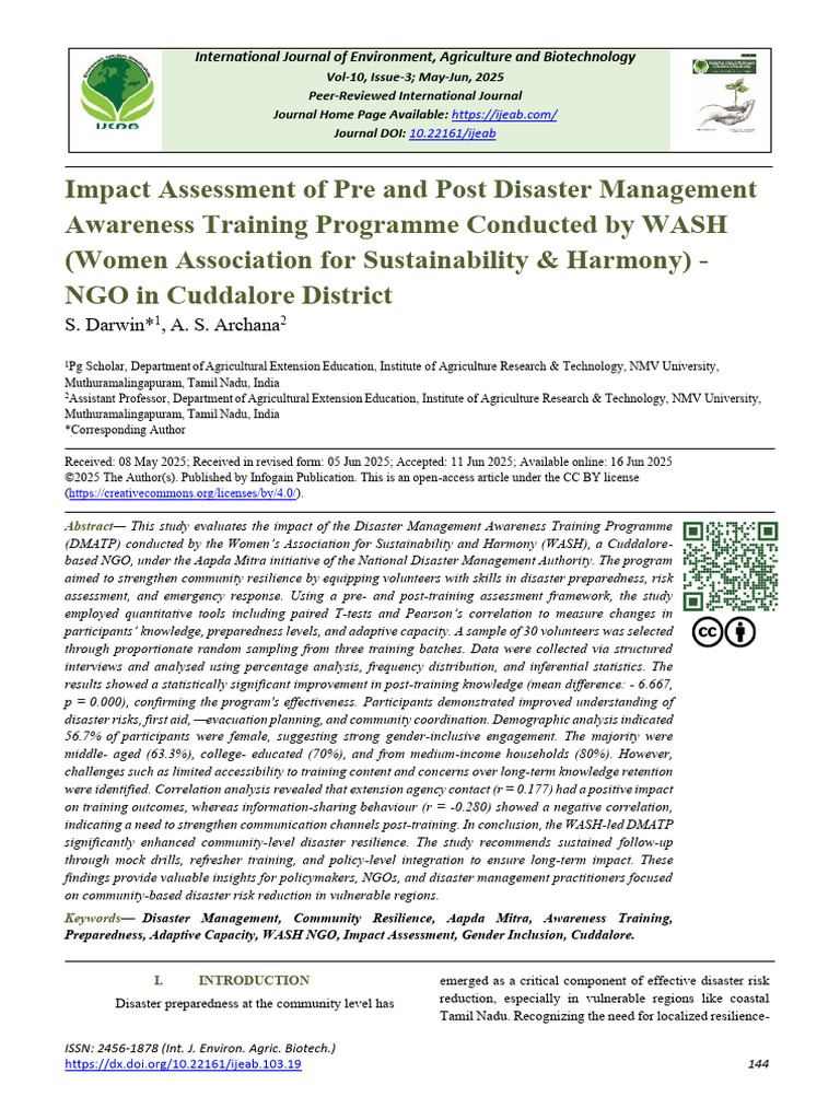 Impact Assessment of Pre and Post Disaster Management Awareness ...