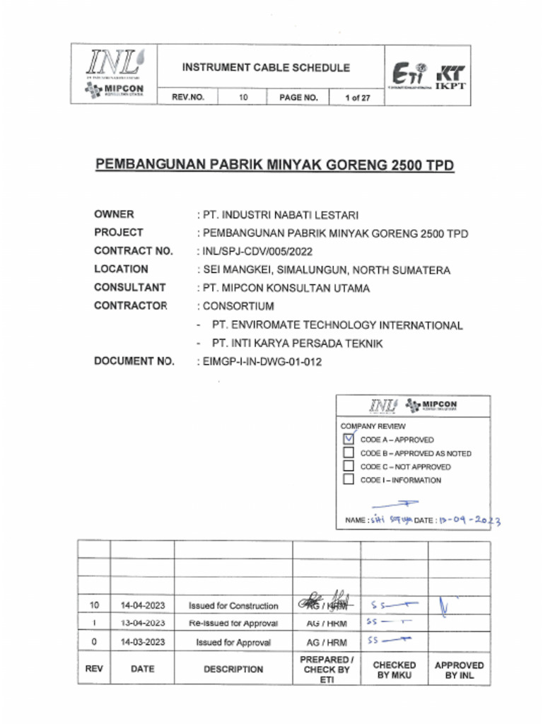 EIMGP I in DWG 01 012 10 IFC Instrument Cable Schedule | PDF ...