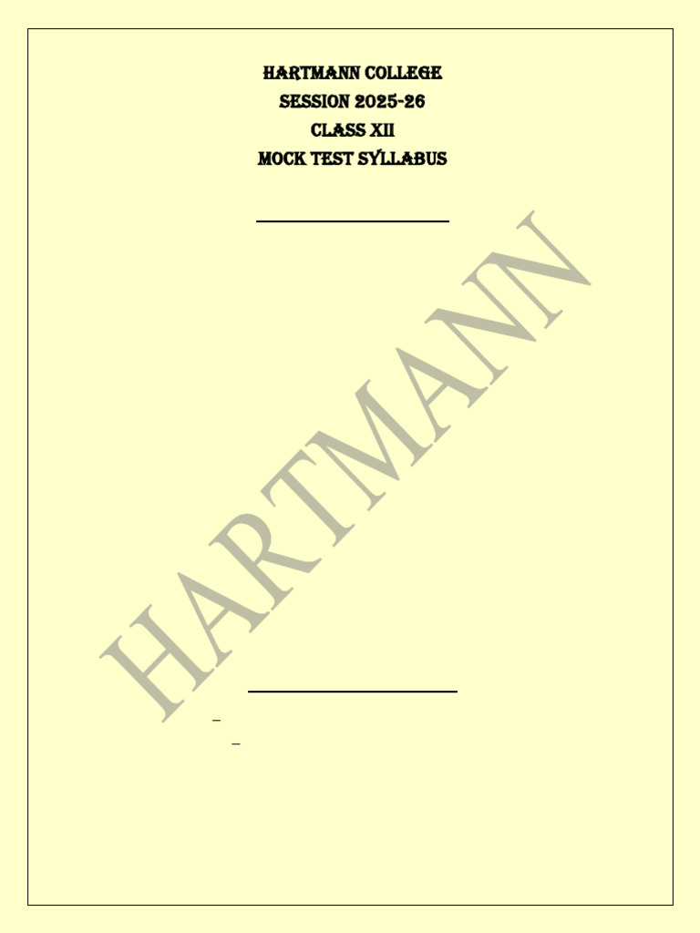 Class 12 Mock Test Syllabus Pdf