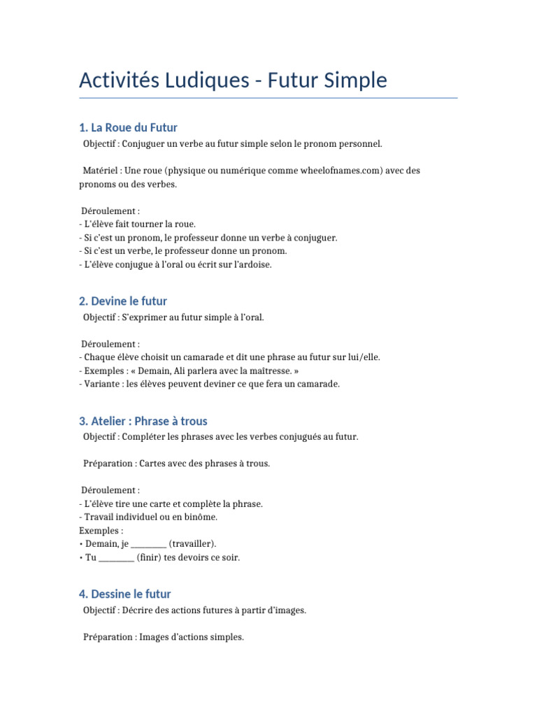 Activites Futur Simple | PDF