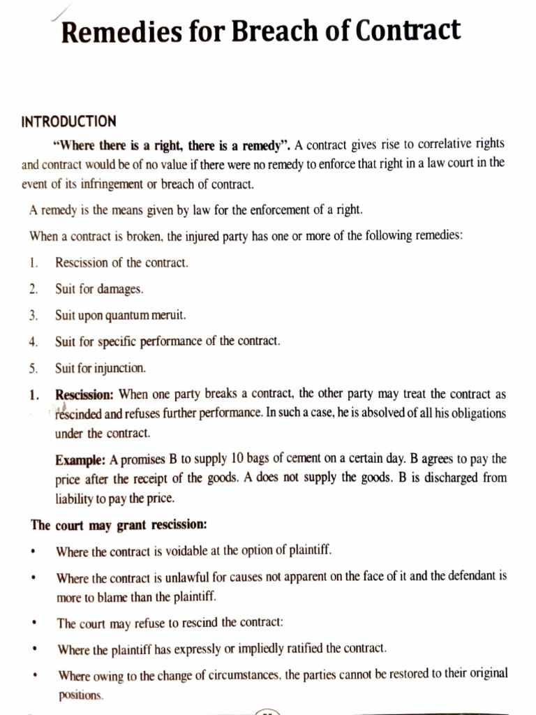 Remedies For Breach of Contract | PDF | Damages | Legal Remedy