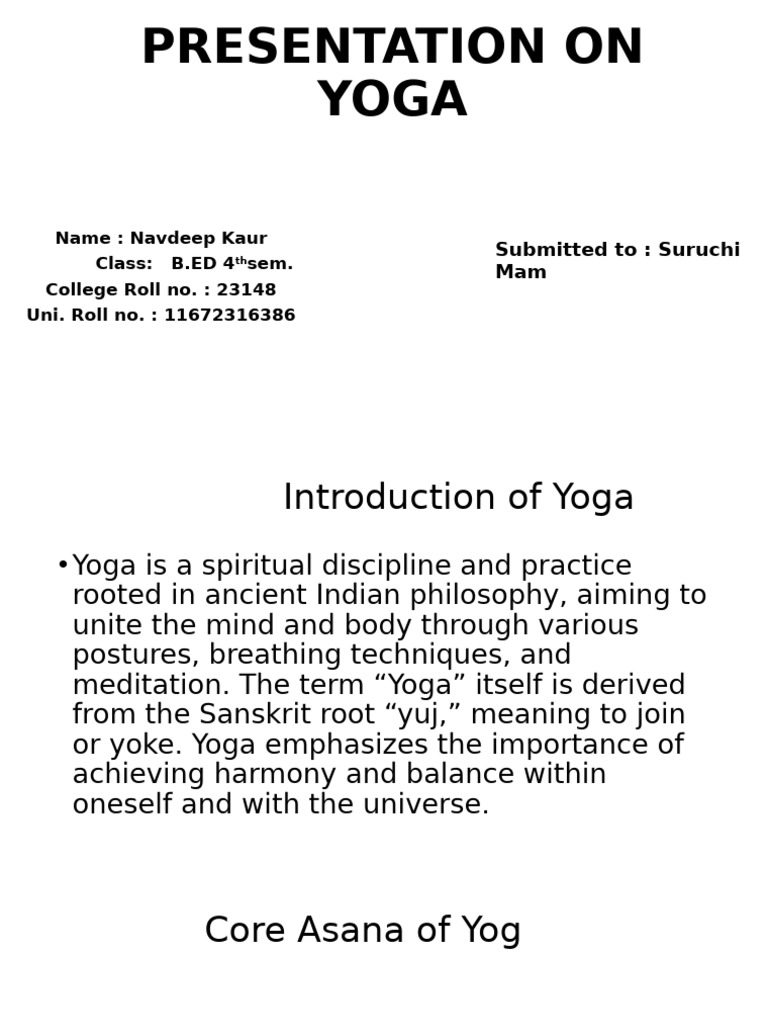 Presentation On Yoga: Submitted To: Suruchi Mam | PDF