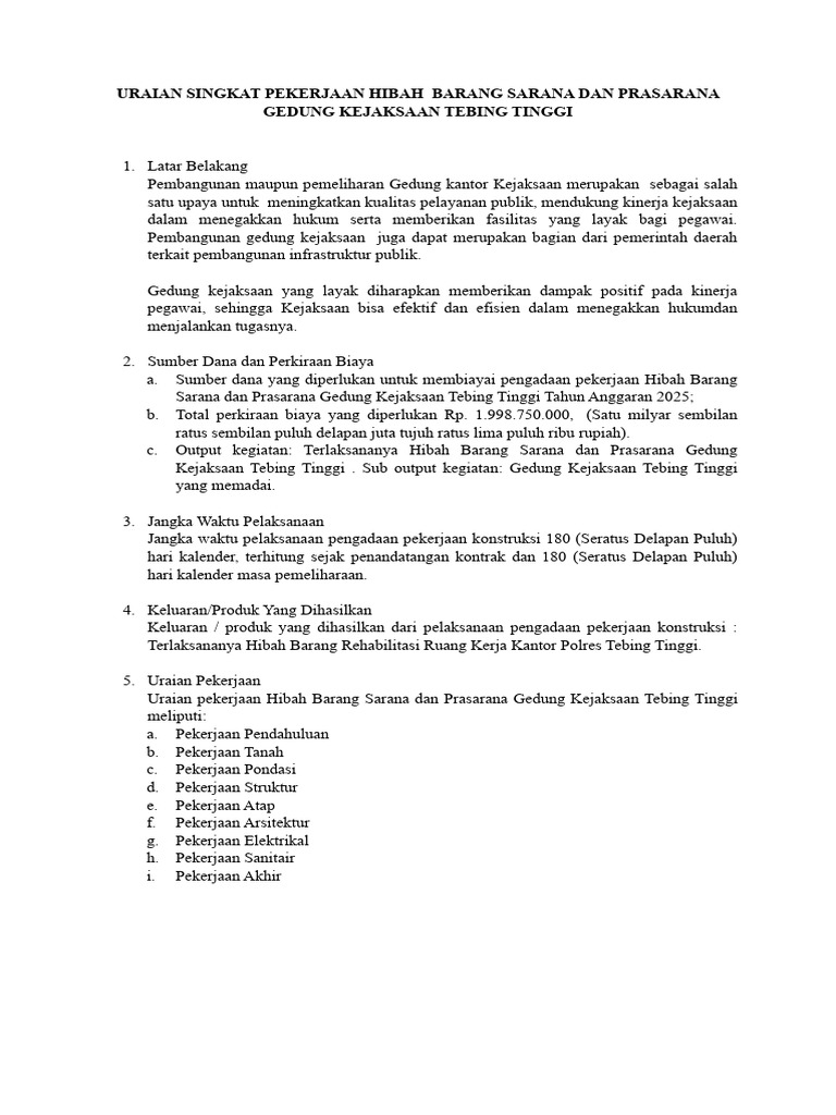 Uraian Singkat Pekerjaan | PDF