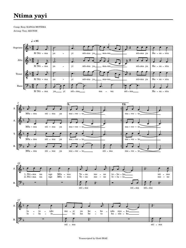 Ntima Yayi - Bony Kanga Motema - Arr - Tony Akundi | PDF