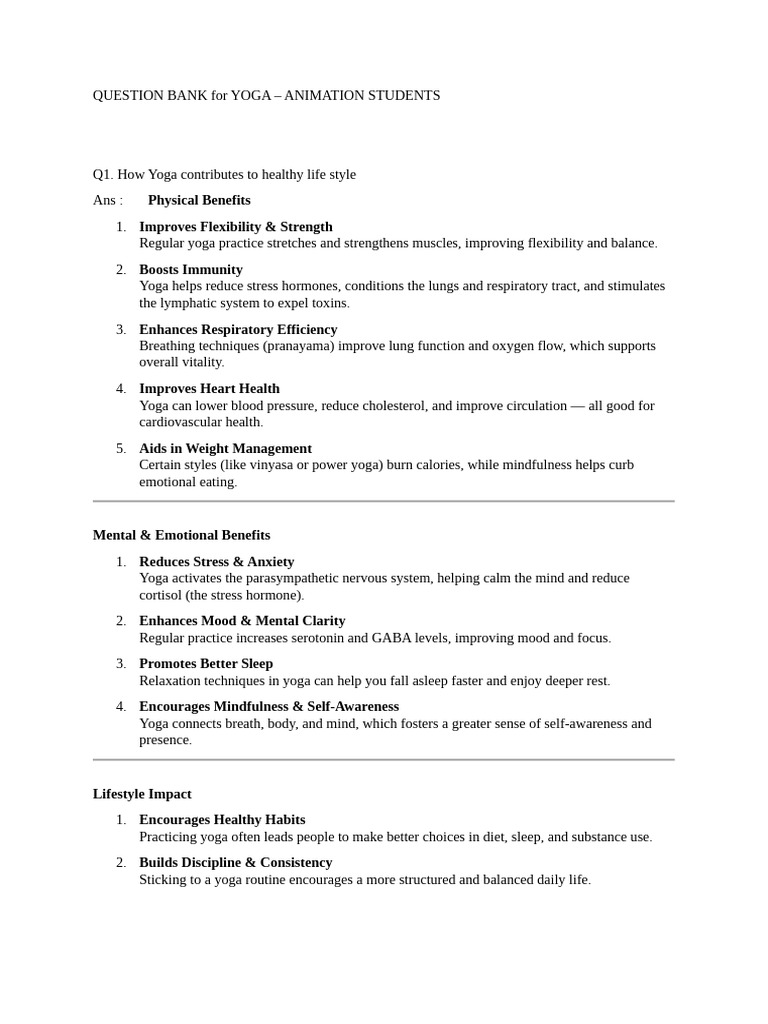 Yoga Notes | PDF | Asana | Respiratory System