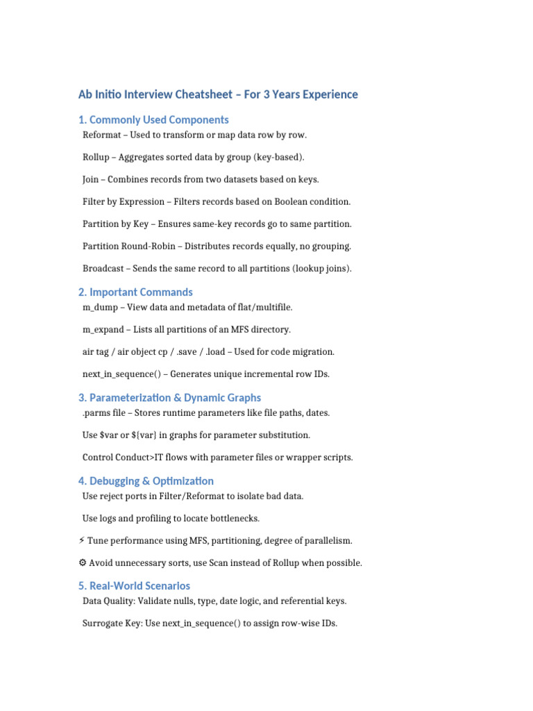 AbInitio Interview Cheatsheet Vinayak | PDF