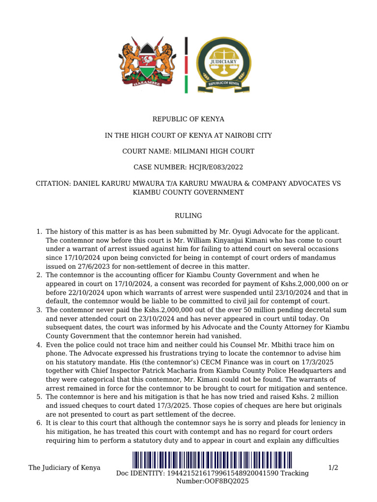 Ruling Kiambu On Contempt | PDF | Contempt Of Court | Justice