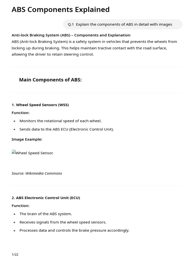 ABS System Components Overview | PDF | Manual Transmission | Field ...