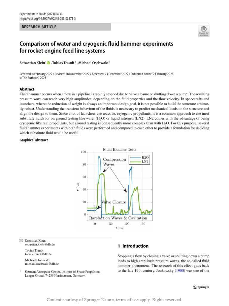 Comparison of Water and Cryogenic Fluid Hammer Exp | PDF | Pressure ...