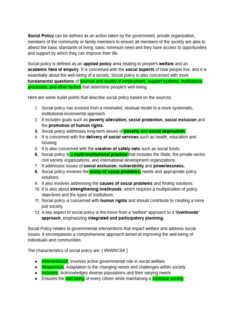 Understanding Social Policy and Its Goals | PDF | Social Policy ...