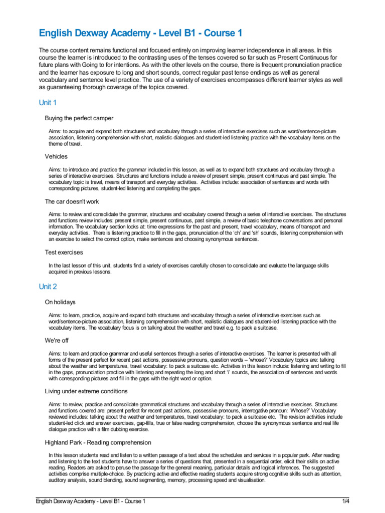 b1 English Dexway Academy | PDF | Reading Comprehension | Vocabulary