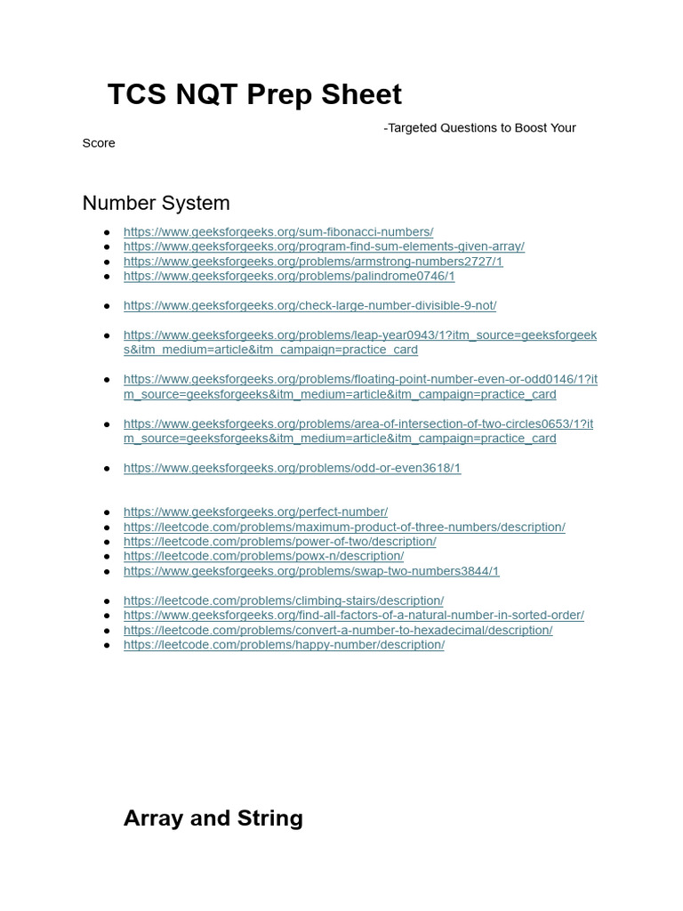 TCS NQT Prep Sheet | PDF
