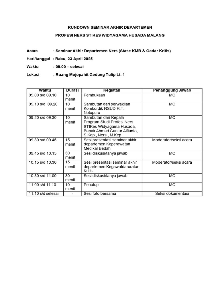 Rundown Seminar Akhir-1 | PDF