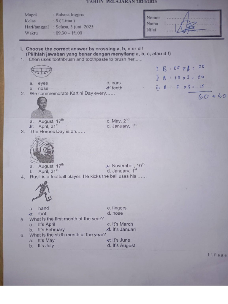 English Test Grade 5 | PDF
