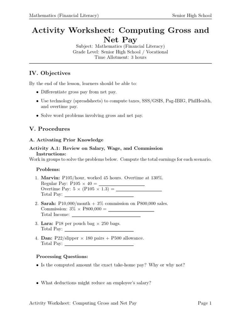 Computing Gross and Net Pay | PDF | Worksheet | Spreadsheet