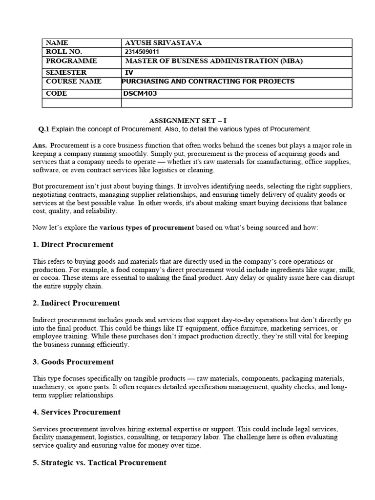 Ayush Srivastava Assignment - DSCM403 - 4MBA | PDF | Procurement | Letter Of Credit