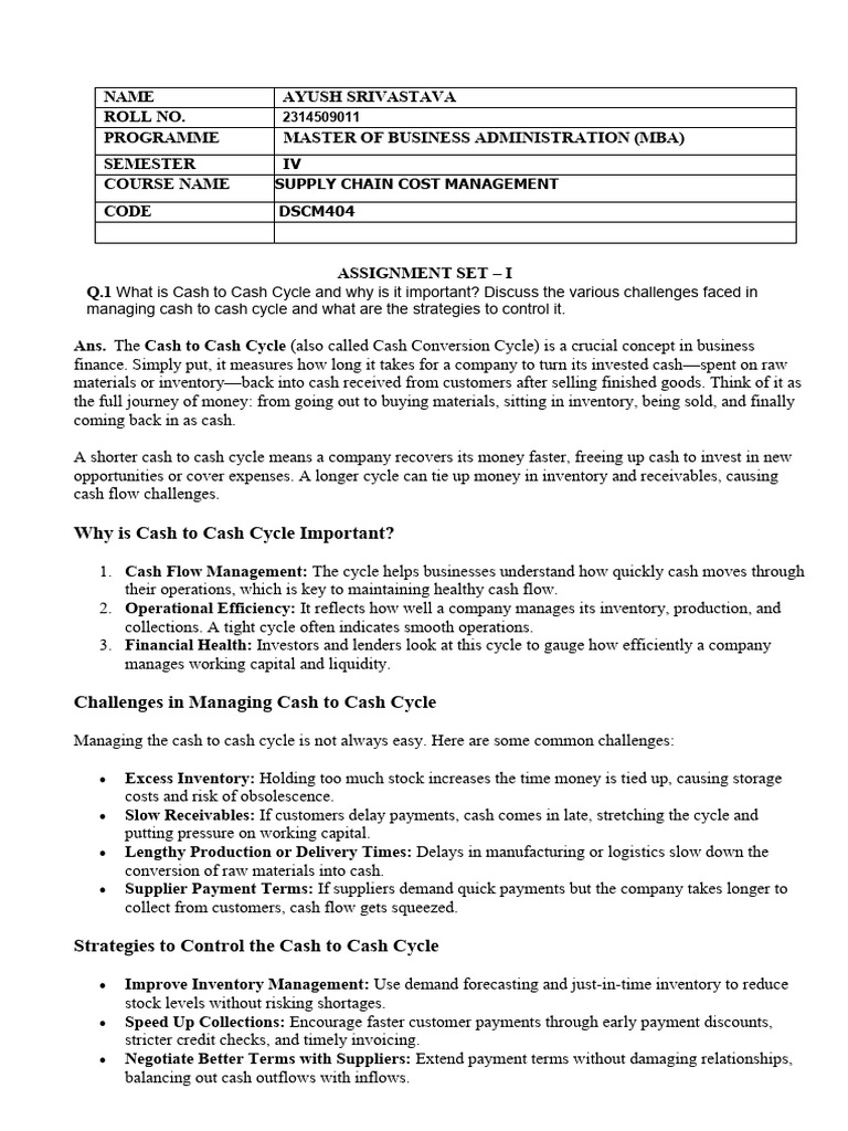 Ayush Srivastava Assignment - DSCM404 - 4MBA | PDF | Supply Chain | Inventory