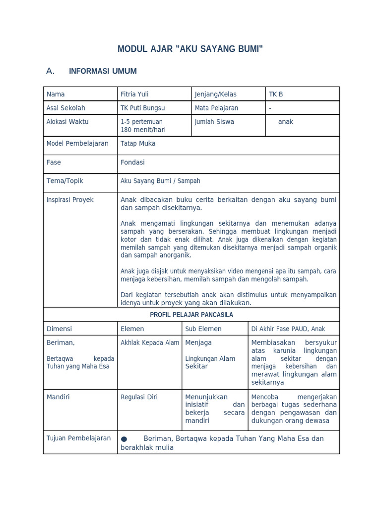 TK Puti Bungsu Modul Ajar | PDF