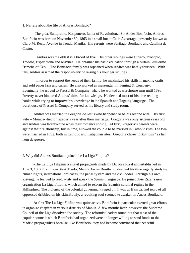 Andres Bonifacio: Life and Legacy | PDF | Philippines | Spanish East Indies