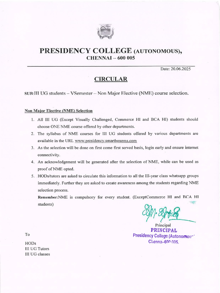 UG NME Circular | PDF