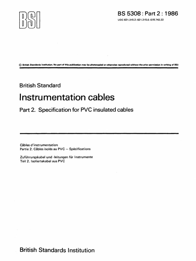 BS 5308 - Part - 2-1986 INSTRUMENTATION CABLES Part 2. Specification For Polyethylene Insulated ...