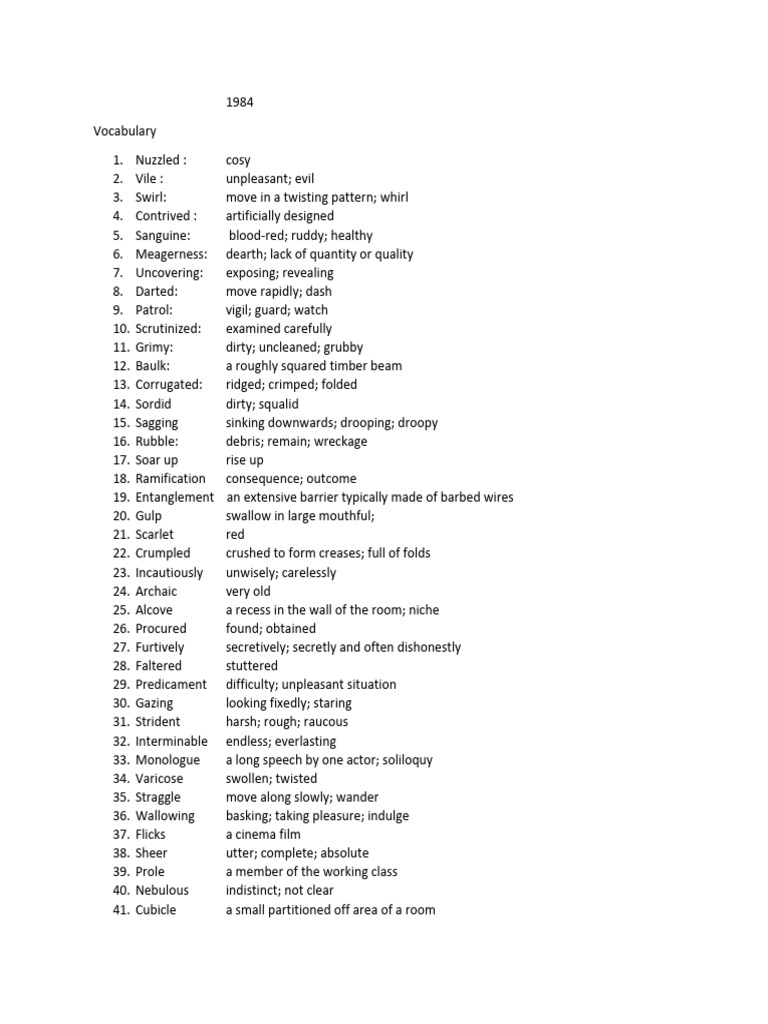 1984 Vocabulary and Definitions List | PDF