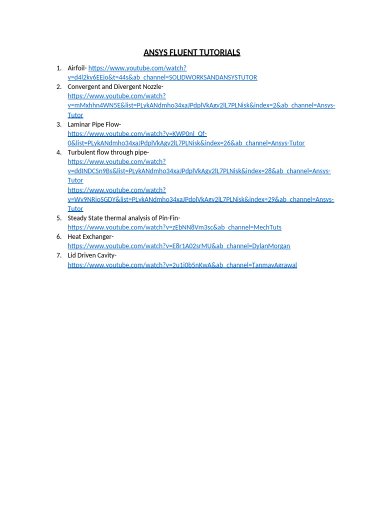 ANSYS Fluent Tutorials Overview | PDF