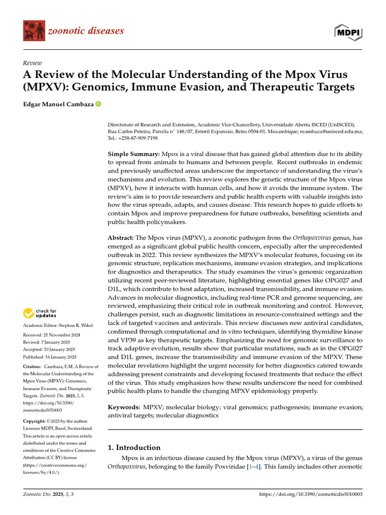 A Review of The Molecular Understanding of The Mpox Virus (MPXV) | PDF ...